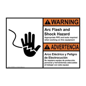 compliancesigns.com warning arc flash and shock hazard english + spanish ansi safety label decal, 5x3.5 in. 100-pack vinyl for electrical