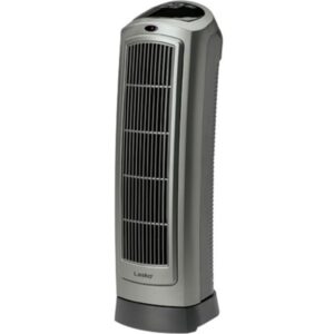 lasko portable oscillating ceramic space heater tower with digital display, remote control, 2 heat settings and 8 hour timer, gray