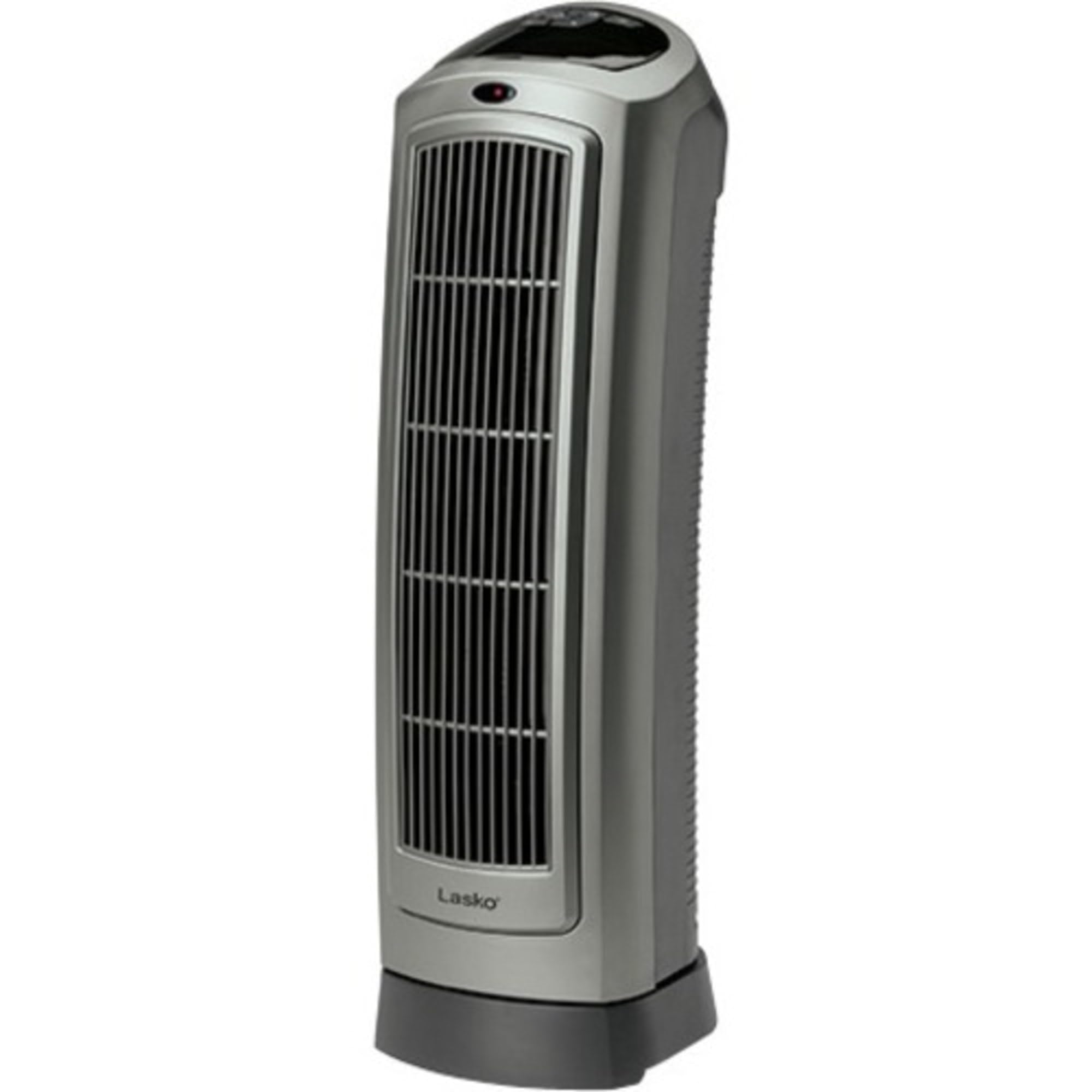 Lasko Portable Oscillating Ceramic Space Heater Tower with Digital Display, Remote Control, 2 Heat Settings and 8 Hour Timer, Gray