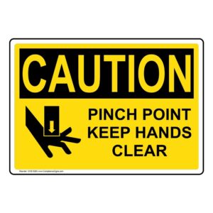 compliancesigns.com caution pinch point keep hands clear osha label decal, 5x3.5 inch 4-pack vinyl for machinery