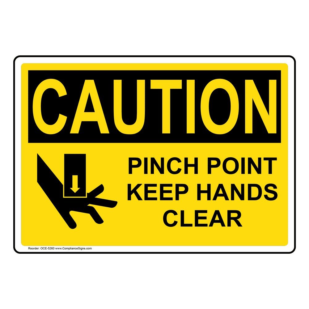 ComplianceSigns.com CAUTION Pinch Point Keep Hands Clear OSHA Label Decal, 5x3.5 inch 4-Pack Vinyl for Machinery