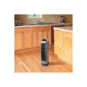 Lasko Portable Oscillating Ceramic Space Heater Tower with Digital Display, Remote Control, 2 Heat Settings and 8 Hour Timer, Gray