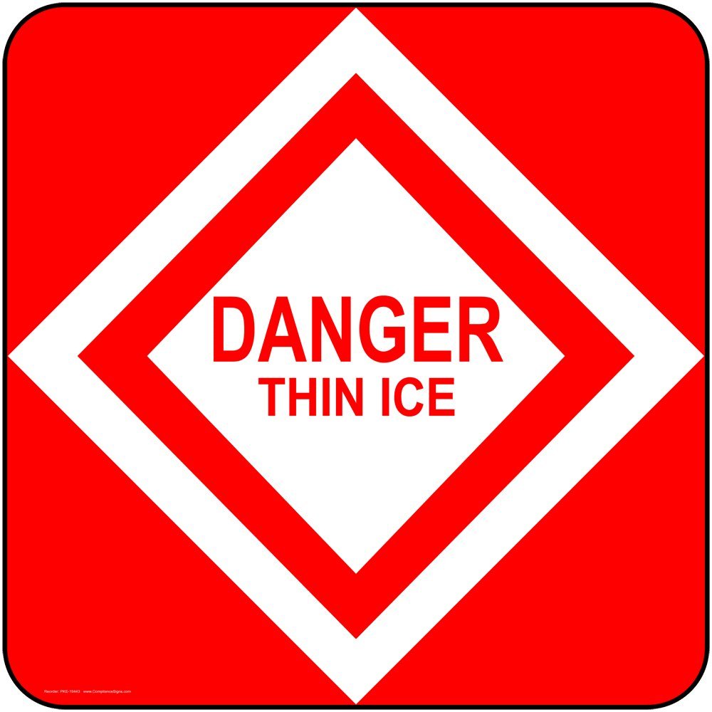 ComplianceSigns.com Danger Thin Ice Reflective Sign, 32x30 in. with Center Holes on 80 mil Aluminum for Recreation