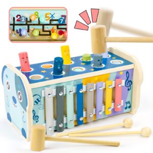 montessori toys for 1 year old -baby xylophone for toddlers 1-3 wooden hammering pounding toys for 1 year old, baby montessori toys 12 18 months, for 1 2 year old toddlers boys girls