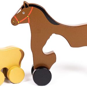 Jack Rabbit Creations Big & Little Horse Push Toy Adorable Nesting Animals Set is 2 Toys in 1 – Classic Rolling Wooden Toy – Develops Hand Eye Coordination & Motor Skills - Ages 18+ Months