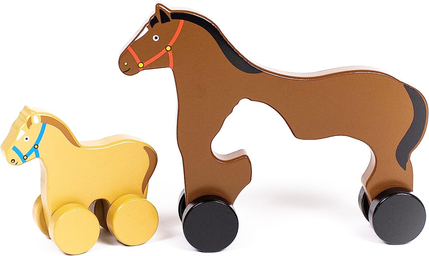 Jack Rabbit Creations Big & Little Horse Push Toy Adorable Nesting Animals Set is 2 Toys in 1 – Classic Rolling Wooden Toy – Develops Hand Eye Coordination & Motor Skills - Ages 18+ Months