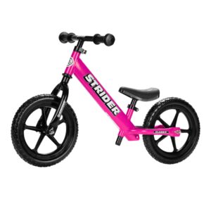 strider 12" classic bike, pink - no pedal balance bicycle for kids 1 to 3 years - includes built-in footrest, handlebar grips & flat-free tires - tool free adjustments & assembly