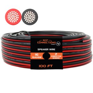 audiopipe 16 gauge speaker zip wire (100 feet) – primary bonded red & black speaker cables - durable stranded speakers wire for car audio, automotive, home theatre and trailer harness wiring