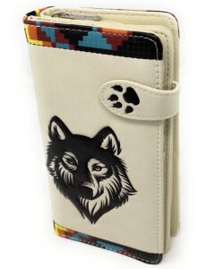 shag wear native wolf large animal wallet for women and teen girls vegan faux leather 7" beige