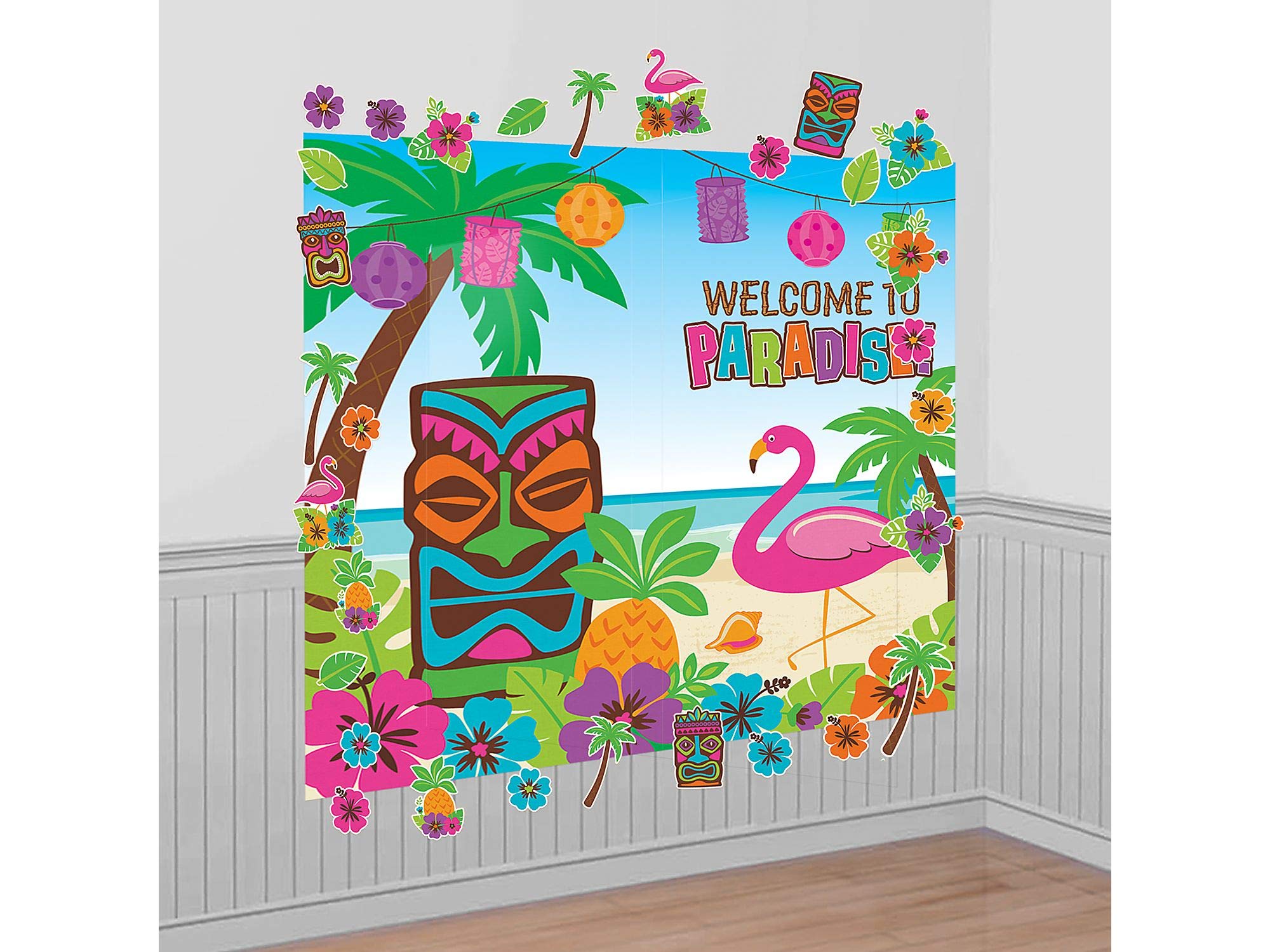 Amscan 32-Piece Luau Scene Setters Wall Decorating Kit, 1 Pack