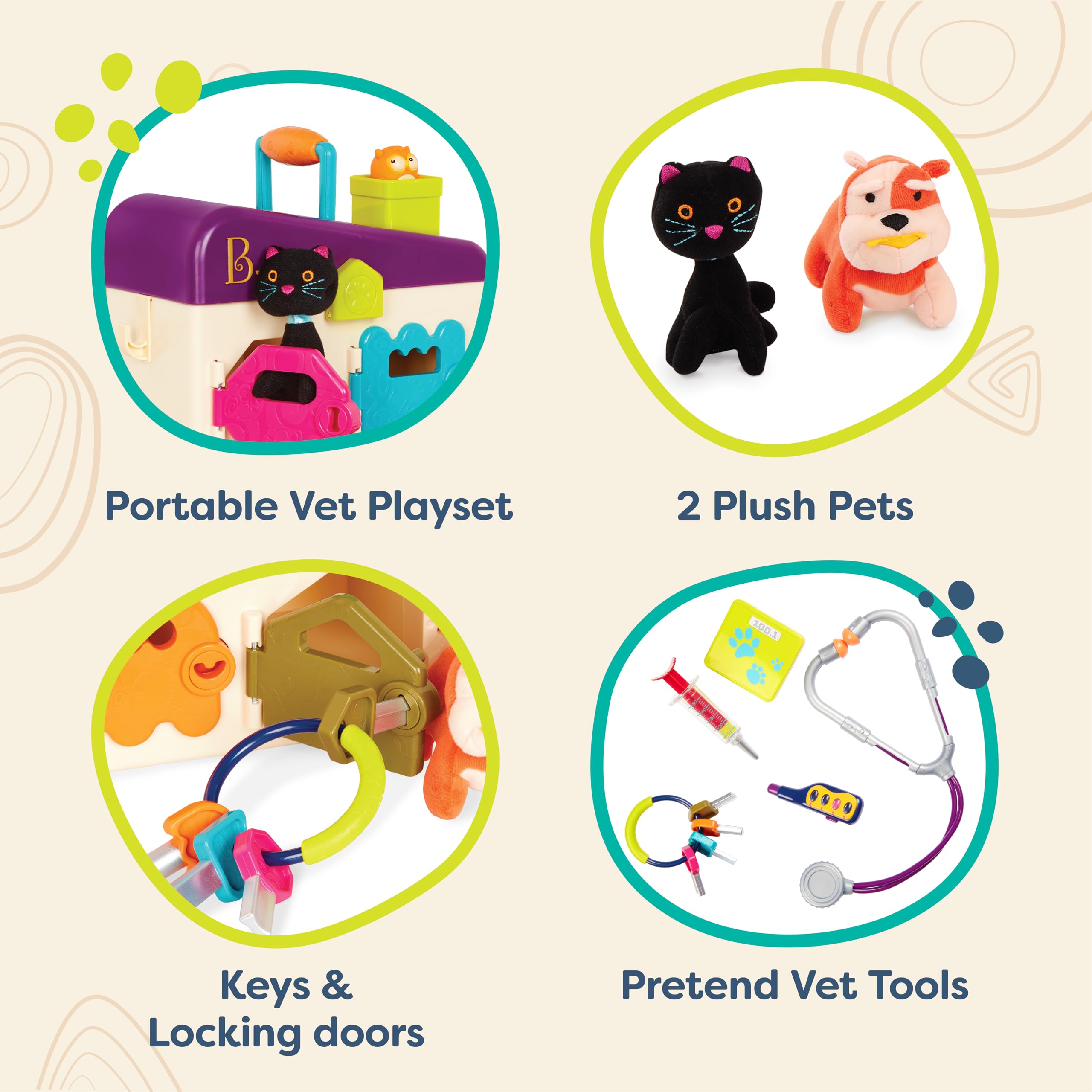 B. toys - Toy Vet Set For Toddlers, Kids - Pet Care Set - Pretend Play Set - Vet Clinic, Tools, Plush Toys - 2 years + - Pet Vet