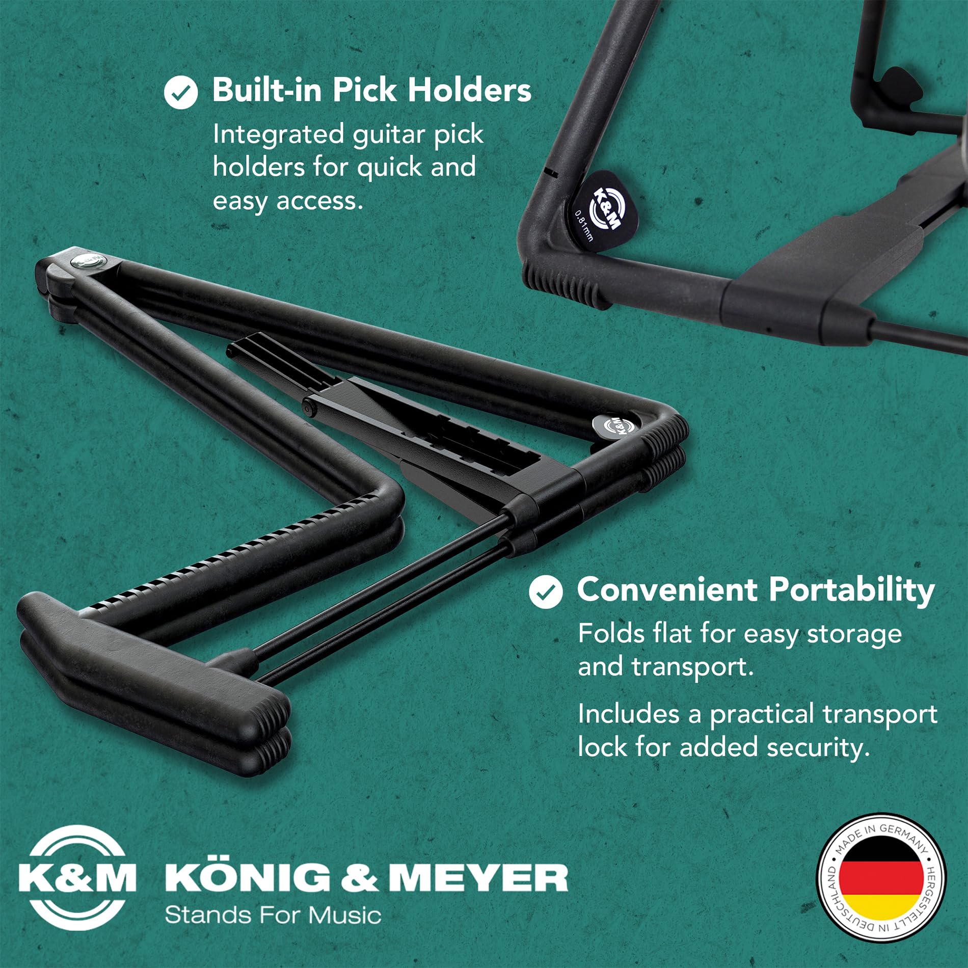 K&M - König & Meyer 17580.014.55 - Heli 2 Guitar Stand - Folding A-Frame for Acoustic Guitars - Adjustable and Collapsible – Sturdy and Durable - Professional Choice - German Made - Black