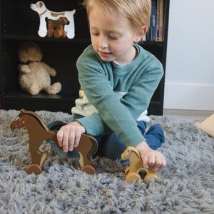 Jack Rabbit Creations Big & Little Horse Push Toy Adorable Nesting Animals Set is 2 Toys in 1 – Classic Rolling Wooden Toy – Develops Hand Eye Coordination & Motor Skills - Ages 18+ Months