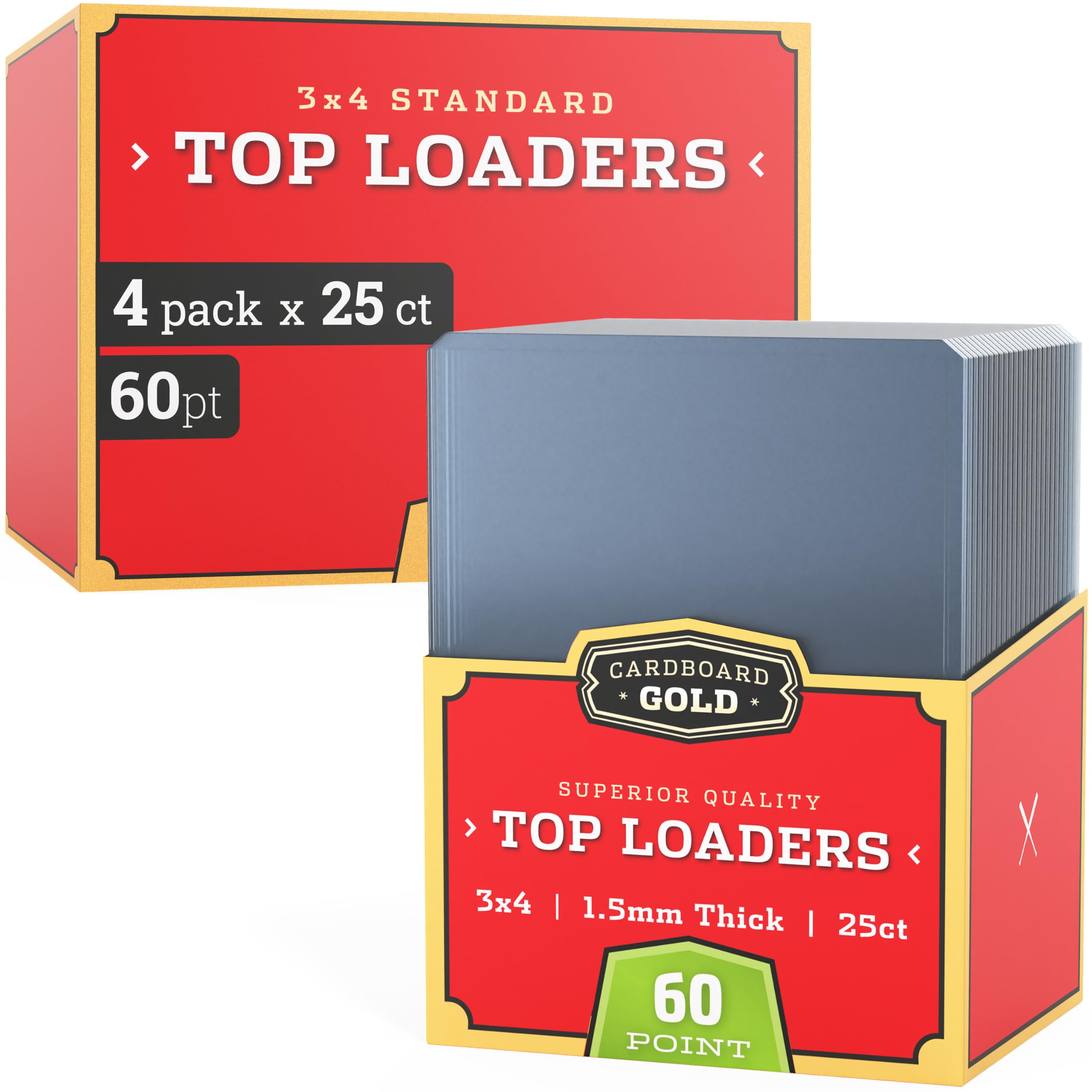 Cardboard Gold - 60pt Top Loaders for Cards - 100 Count - Premium 3x4 Inch Trading Card Toploaders - Protect Your Baseball and Sports Cards with These Crystal Clear Hard Plastic Sleeves Protectors