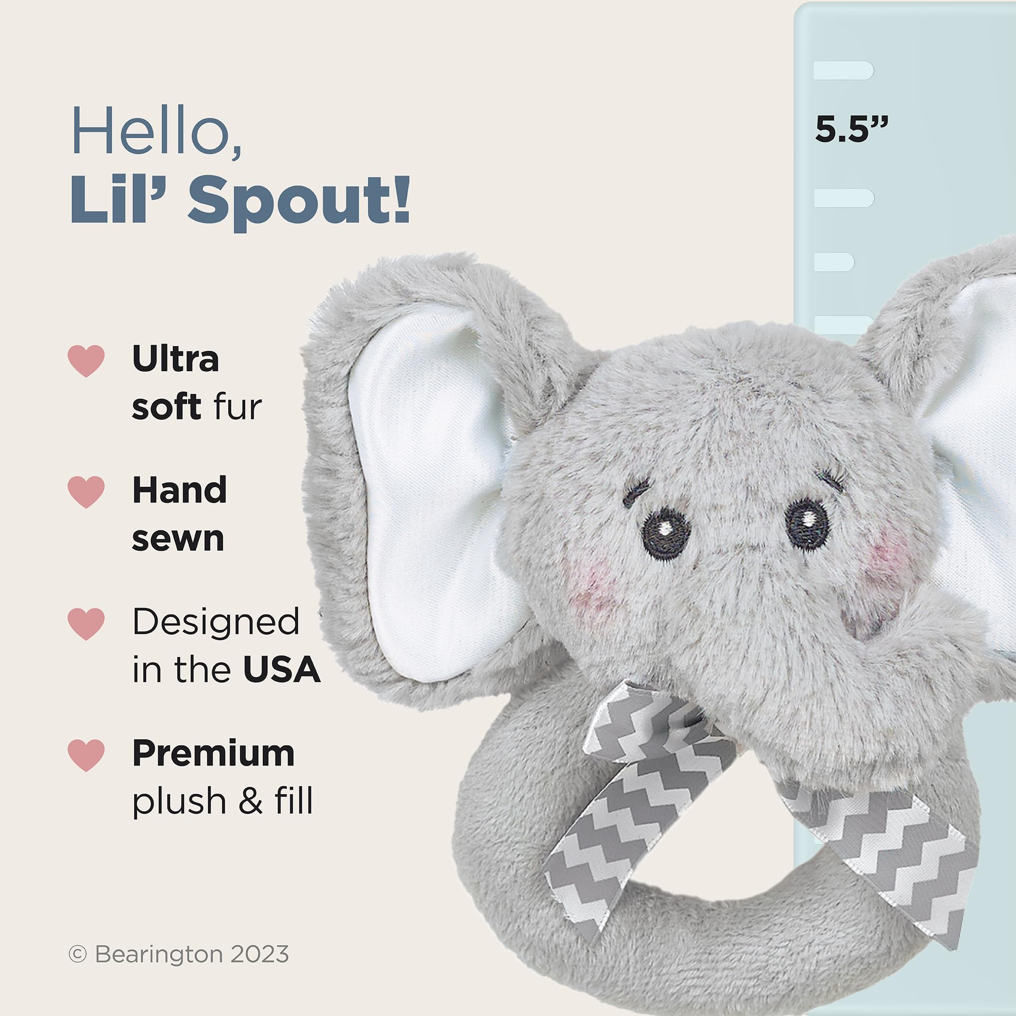 Bearington Collection Baby Lil' Spout, 5.5 Inch Gray Elephant Plush Stuffed Animal, Baby Elephant Baby Stuff