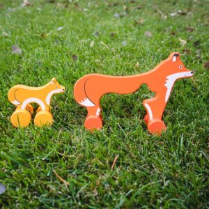 Big & Little Fox Push Toy by Jack Rabbit Creations- 2 in 1 Wooden Roller Animals- Pull STEM Toys for Toddlers Develops Coordination and Fine Motor Skills- Ages 18 Months+