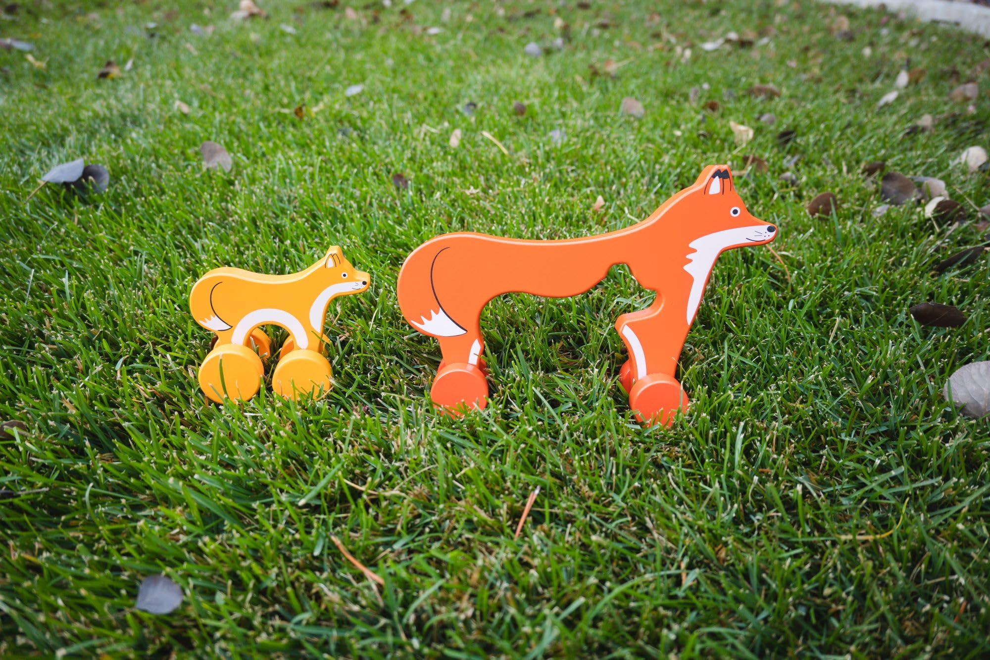 Big & Little Fox Push Toy by Jack Rabbit Creations- 2 in 1 Wooden Roller Animals- Pull STEM Toys for Toddlers Develops Coordination and Fine Motor Skills- Ages 18 Months+