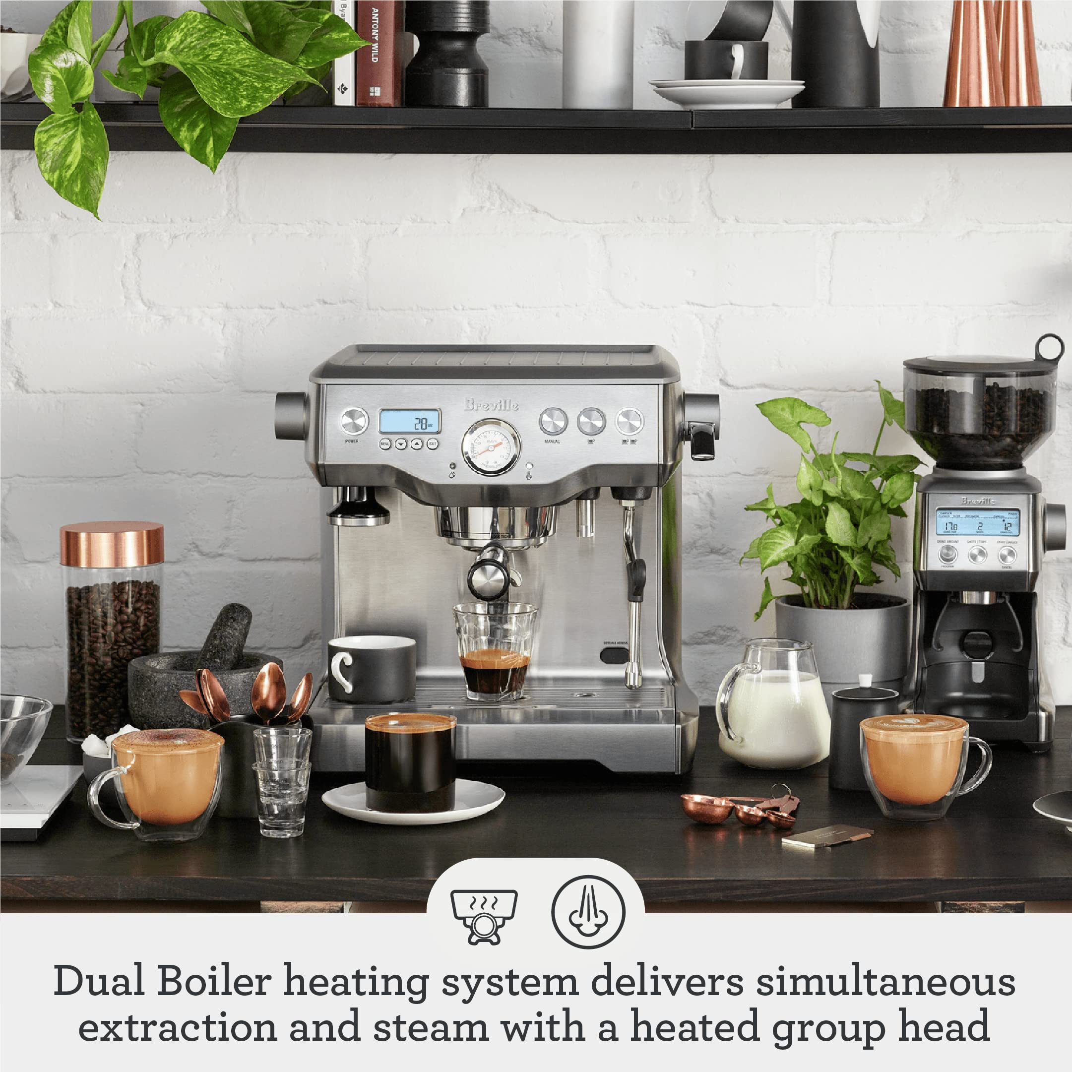 Breville the Dual Boiler Espresso Machine with Dual Milk Heating System, Cappuccino & Latte Machine for Home, BES920BSXL, Black Sesame