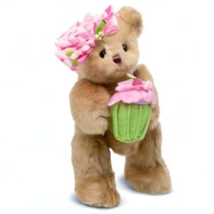 Bearington Casey The Birthday Cake Bear: 10” Tall Stuffed Teddy with Ultra-Soft Faux-Fur, Expressive Face, Adorable Hair Bow and Plush Cupcake, Machine Washable, Birthday Gift for Kids or Adults