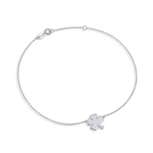 four leaf shamrock flower anklet lucky charm clover ankle bracelet for women teens curb link .925 sterling silver 9 to 10 inch with extender adjustable