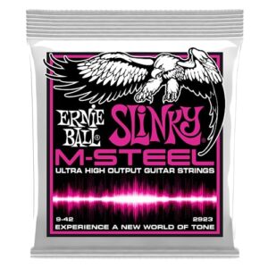 ernie ball super slinky m-steel electric guitar strings, 9-42 gauge (p02923)