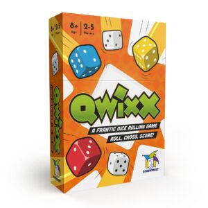 qwixx: the frantic dice rolling game that everyone plays at once! for ages 8+, 2-5 players, from gamewright