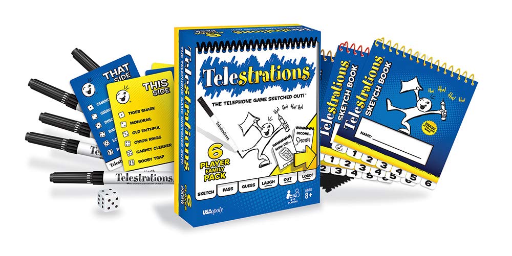 USAopoly Telestrations Original 6 Player | Family Board Game | A Fun Family Game for Kids and Adults | Family Game Night Just Got Better | The Telephone Game Sketched Out