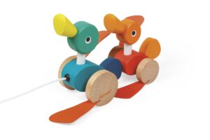 janod zigolos pull along duck family early learning and motor skills toy with flapping feet made of beech and cherry wood for ages 12 months+