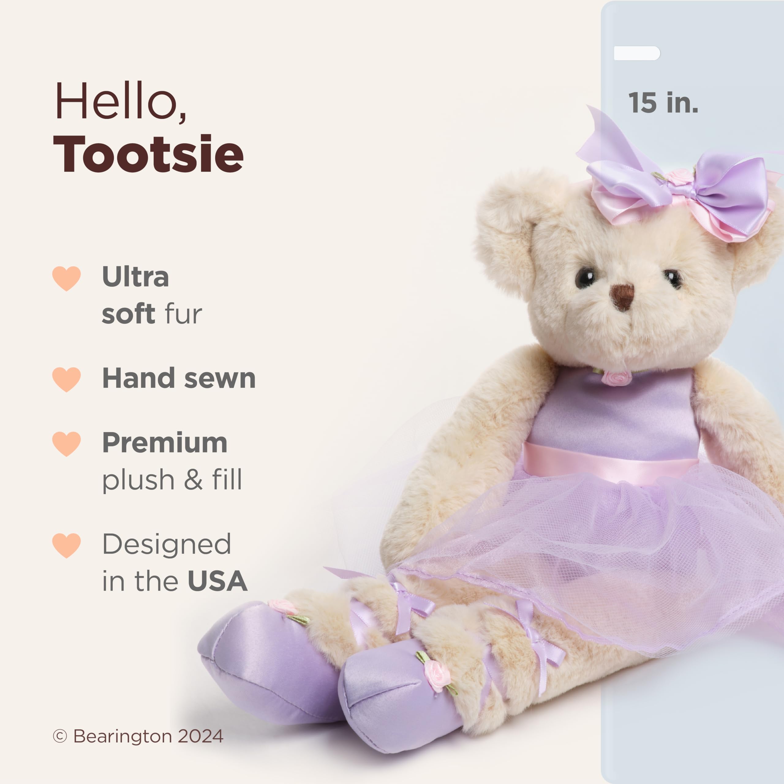 Bearington Collection Tootsie Ballerina 15 Inch Teddy Bears for Girls - Ballerina Stuffed Animals - Dance Recital Gifts for Girls