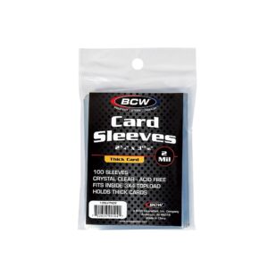 bcw thick card sleeves - 100 pack | crystal clear polypropylene protective sleeves for collectible cards | card protector sleeves holds trading cards up to 240pt | fits thick-card topload holders