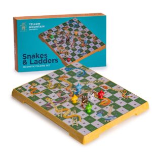 yellow mountain imports magnetic snakes and ladders board game set - 9.7 inches ?- portable, folding & travel perfect