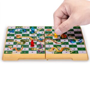 Yellow Mountain Imports Magnetic Snakes and Ladders Board Game Set - 9.7 Inches ?- Portable, Folding & Travel Perfect