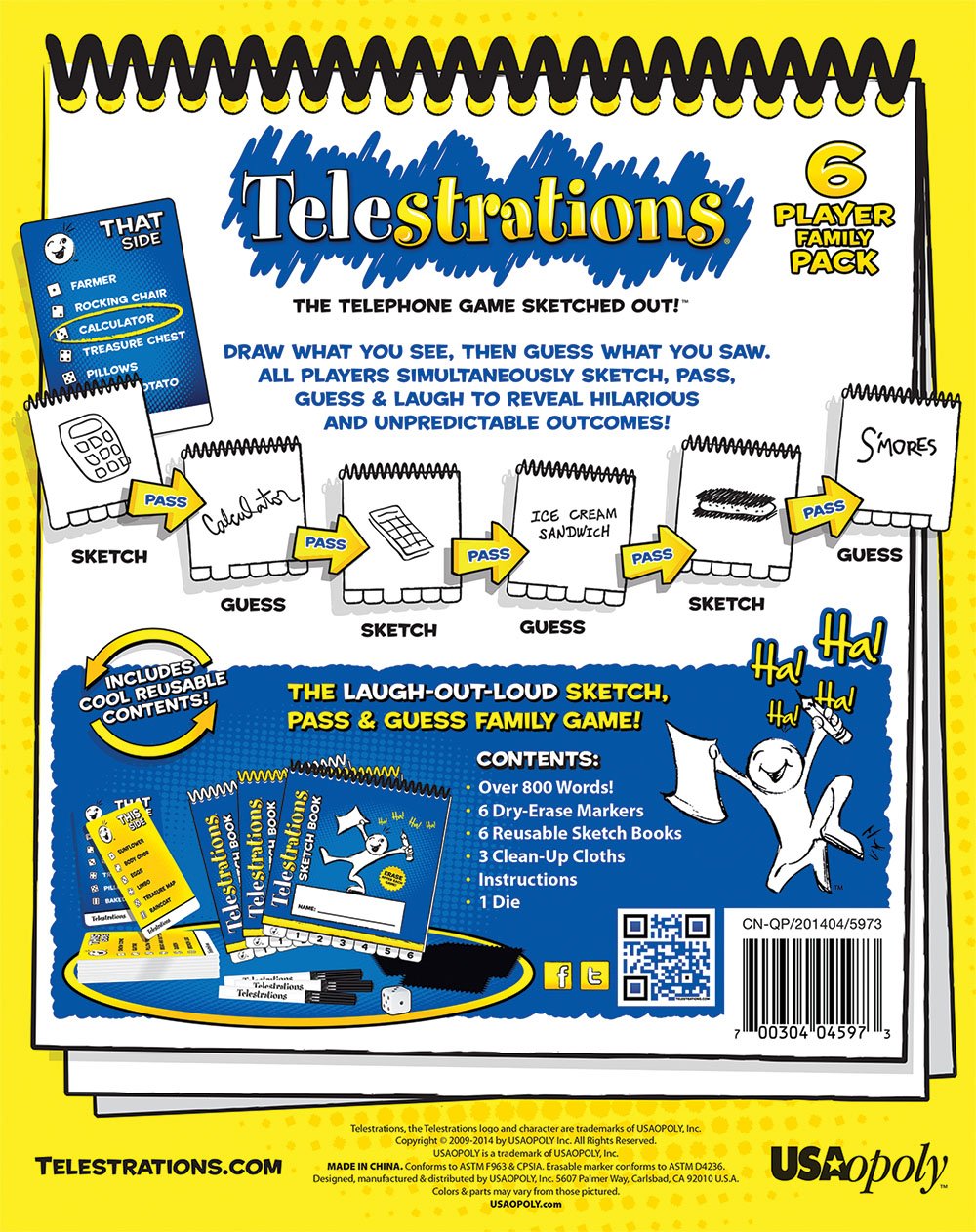 USAopoly Telestrations Original 6 Player | Family Board Game | A Fun Family Game for Kids and Adults | Family Game Night Just Got Better | The Telephone Game Sketched Out