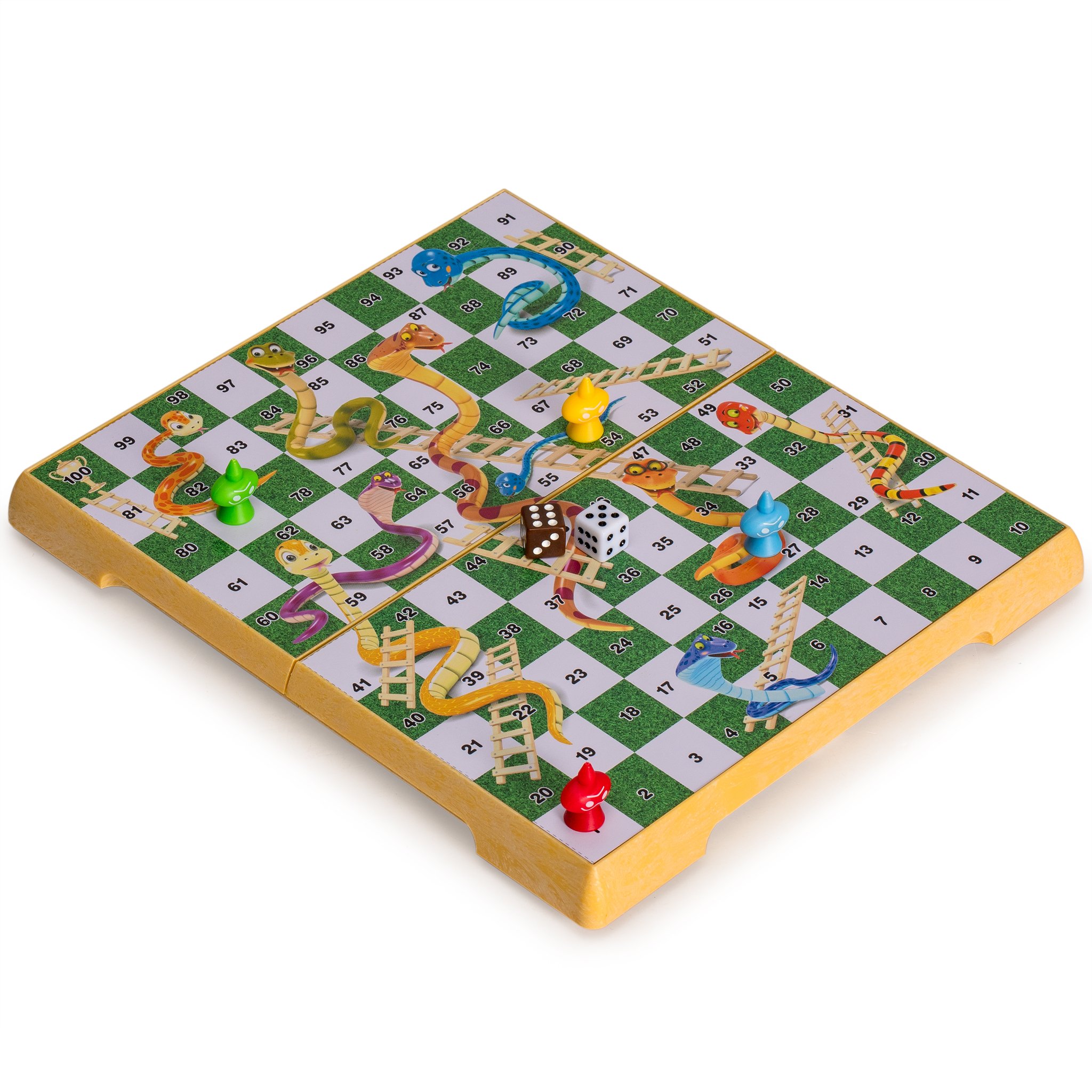 Yellow Mountain Imports Magnetic Snakes and Ladders Board Game Set - 9.7 Inches ?- Portable, Folding & Travel Perfect