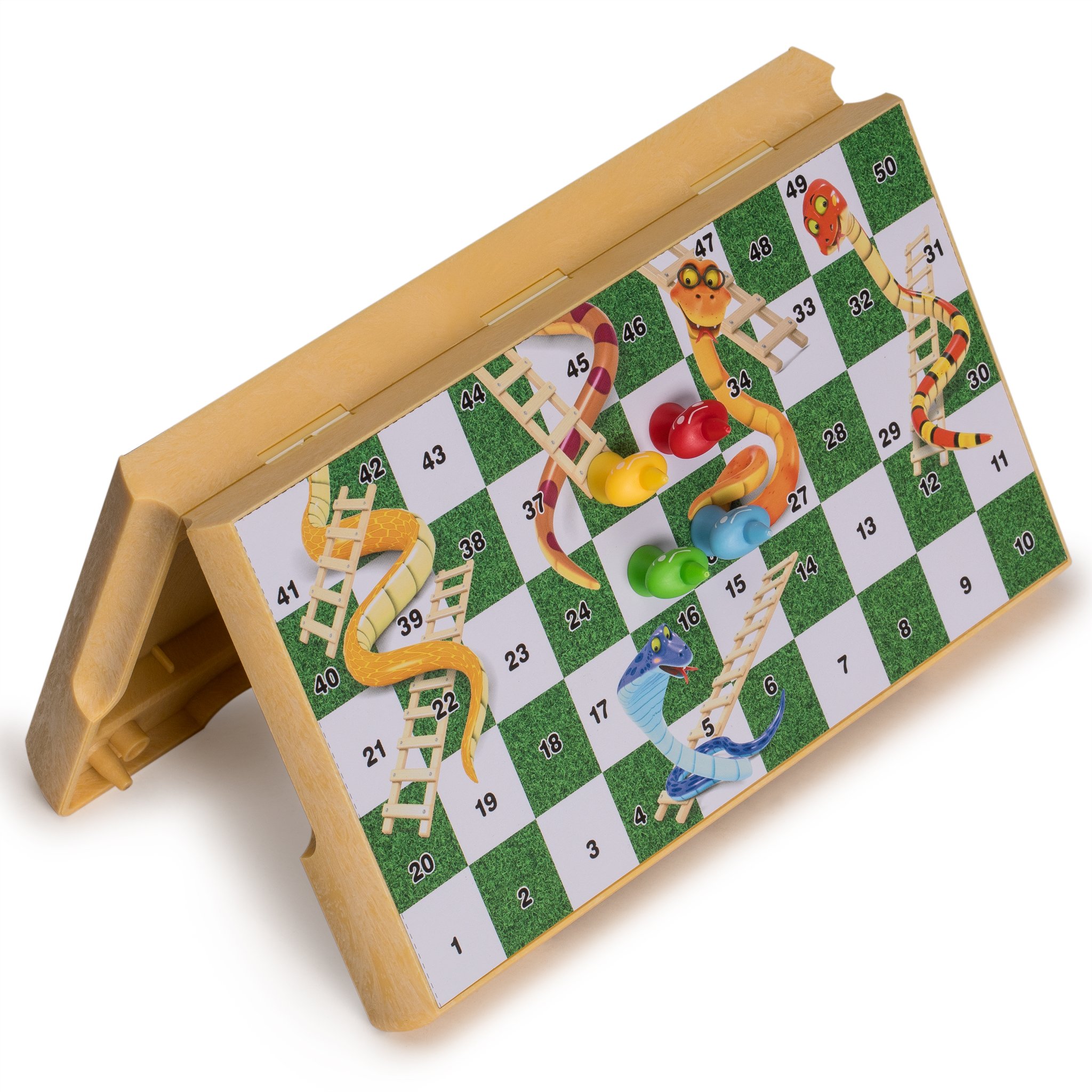 Yellow Mountain Imports Magnetic Snakes and Ladders Board Game Set - 9.7 Inches ?- Portable, Folding & Travel Perfect