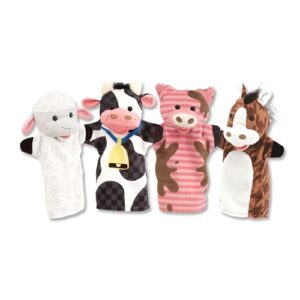 melissa & doug farm friends hand puppets (set of 4) - cow, horse, sheep, and pig