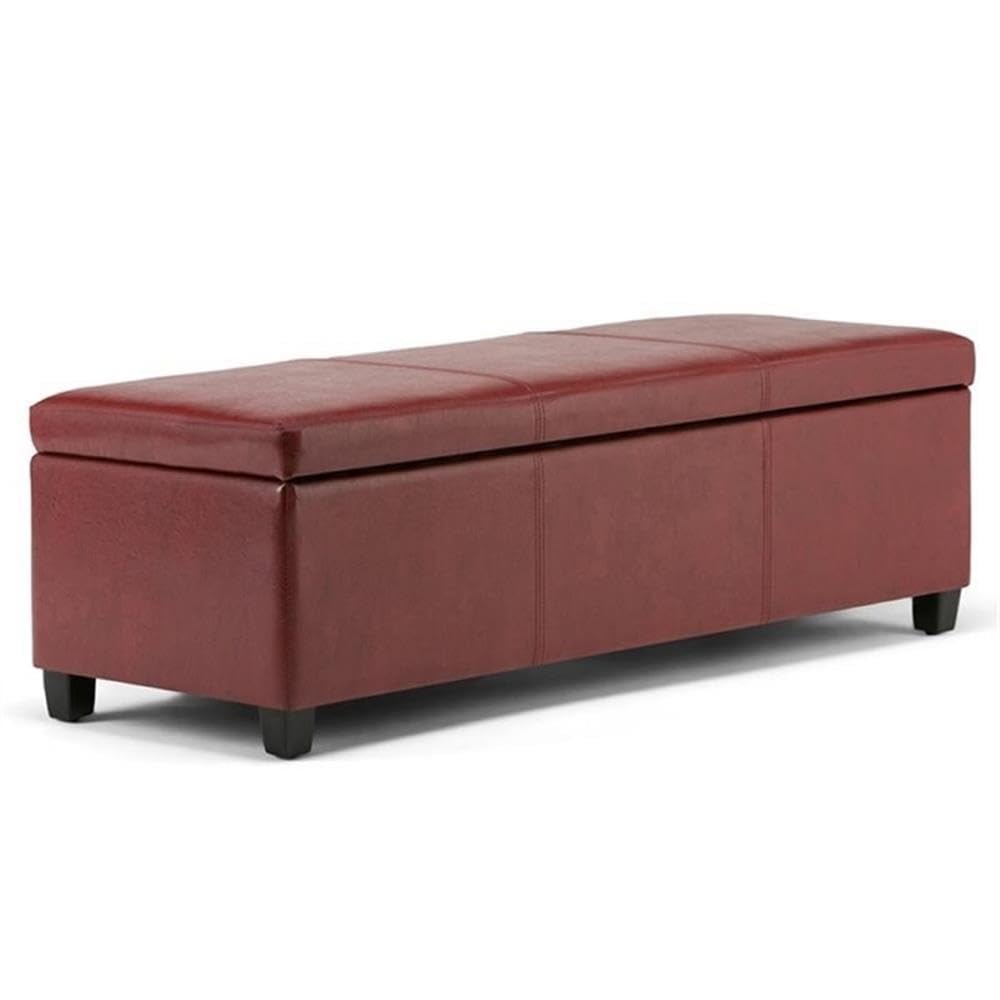 SIMPLIHOME Avalon 48 inch Wide Contemporary Rectangle Storage Ottoman Bench in Red Vegan Faux Leather, Assembled, for the Living Room, Entryway and Family Room