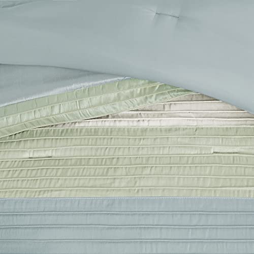 Madison Park Amherst Faux Silk Comforter Set-Casual Contemporary Design All Season Down Alternative Bedding, Matching Shams, Bedskirt, Decorative Pillows, Queen(90"x90"), Green, 7 Piece (MP10-846)