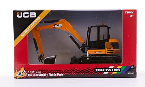 Britains JCB Farm Tomy Toys - Midi Excavator - 1:32 JCB 86C -1 Digger - Collectable Tractor Toy - 1:32 Scale Farm Toys - Suitable for Collectors and Kids - 3 Year Plus