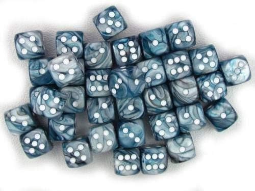 DND Dice Set-Chessex D&D Dice-12mm Lustrous Slate and White Plastic Polyhedral Dice Set-Dungeons and Dragons Dice Includes 36 Dice – D6, Various (CHX27890)