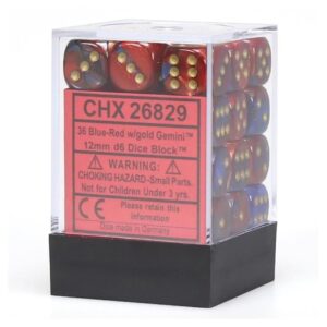 chessex dnd dice set d&d dice-12mm gemini blue, red, and gold plastic polyhedral dice set-dungeons and dragons dice includes 36 dice – d6