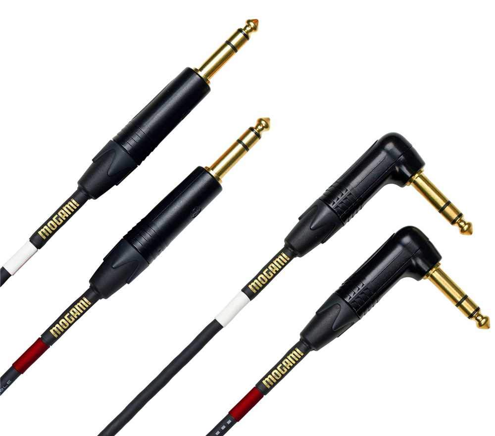 Mogami Gold Key SB-10R Balanced Stereo Keyboard Instrument Cable, 1/4" TRS Male Plugs, Gold Contacts, Dual Right Angle to Dual Straight Connectors, 10 Foot