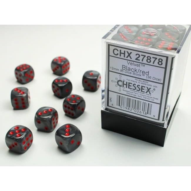 DND Dice Set-Chessex D&D Dice-12mm Velvet Black and Red Plastic Polyhedral Dice Set-Dungeons and Dragons Dice Includes 36 Dice – D6