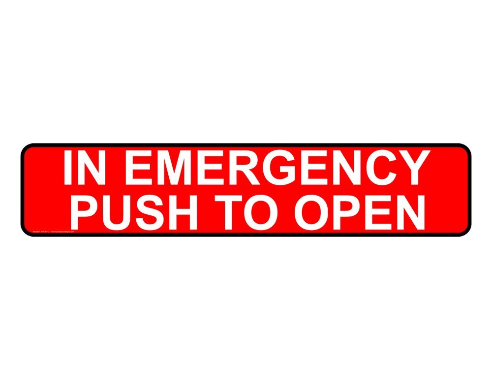 ComplianceSigns.com in Emergency Push to Open Label Decal, 12x3 inch 4-Pack Vinyl for Enter/Exit