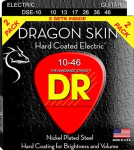 dr strings dse-2/10 dragon skin clear coated nickel plated steel electric guitar strings value pack