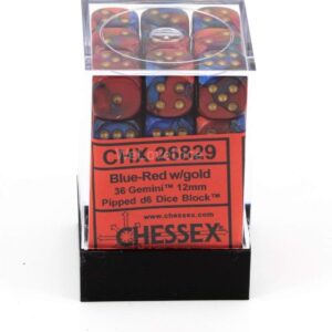 Chessex DND Dice Set D&D Dice-12mm Gemini Blue, Red, and Gold Plastic Polyhedral Dice Set-Dungeons and Dragons Dice Includes 36 Dice – D6