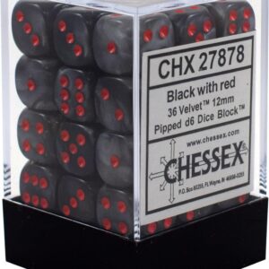 DND Dice Set-Chessex D&D Dice-12mm Velvet Black and Red Plastic Polyhedral Dice Set-Dungeons and Dragons Dice Includes 36 Dice – D6