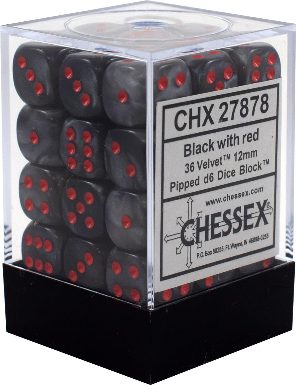 DND Dice Set-Chessex D&D Dice-12mm Velvet Black and Red Plastic Polyhedral Dice Set-Dungeons and Dragons Dice Includes 36 Dice – D6