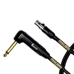 mogami gold bpsh ts-18r belt pack instrument cable for wireless instrument systems, 1/4" ts male plug to mini xlr-female 4-pin, right angle to straight connectors, 18 inch