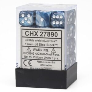 dnd dice set-chessex d&d dice-12mm lustrous slate and white plastic polyhedral dice set-dungeons and dragons dice includes 36 dice – d6, various (chx27890)